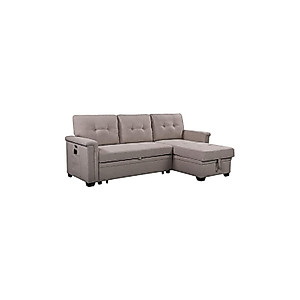 Lilola Home Ashlyn Light Gray Reversible Sleeper Sectional Sofa with Storage Chaise, USB Charging Ports and Pocket