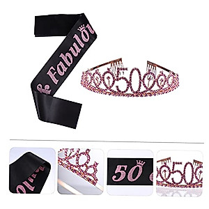 Abaodam 2pcs 50 Birthday Shoulder Strap Headband Womens Gifts for Birthday Headwear for Women Rhinestone Headband 50th Wedding Tiara Birthday Sash Women Birthday Tiara and Sash Black Girl