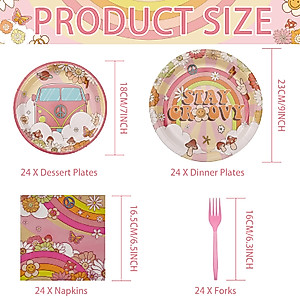 Grencian 96Pcs Groovy Birthday Party Decorations Hippie Tableware Set Daisy Hippie Paper Plates and Napkins for Girls Boys One Two Groovy Birthday Party Supplies Retro Boho Bachelorette Baby Shower
