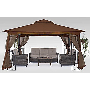 MASTERCANOPY Patio Outdoor Gazebo with Netting Screen Walls and Corner Shelf Design (11x13,Brown)