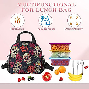 Reusable Skull Lunch Box for Boy Girl Man Women, Adjustable Shoulder Strap Insulated Lunch Bag Lunch Tote Bag for Travel Picnic Office Work