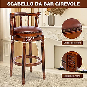 AULIFE Cow top Leather Wooden Bar Stools, 360 Degree Swivel Bar Height Chair with Backs for Home Kitchen Counter, Morden Chair Barstools (Brown 1pc, Bar Height-Seat Height 29.5”)