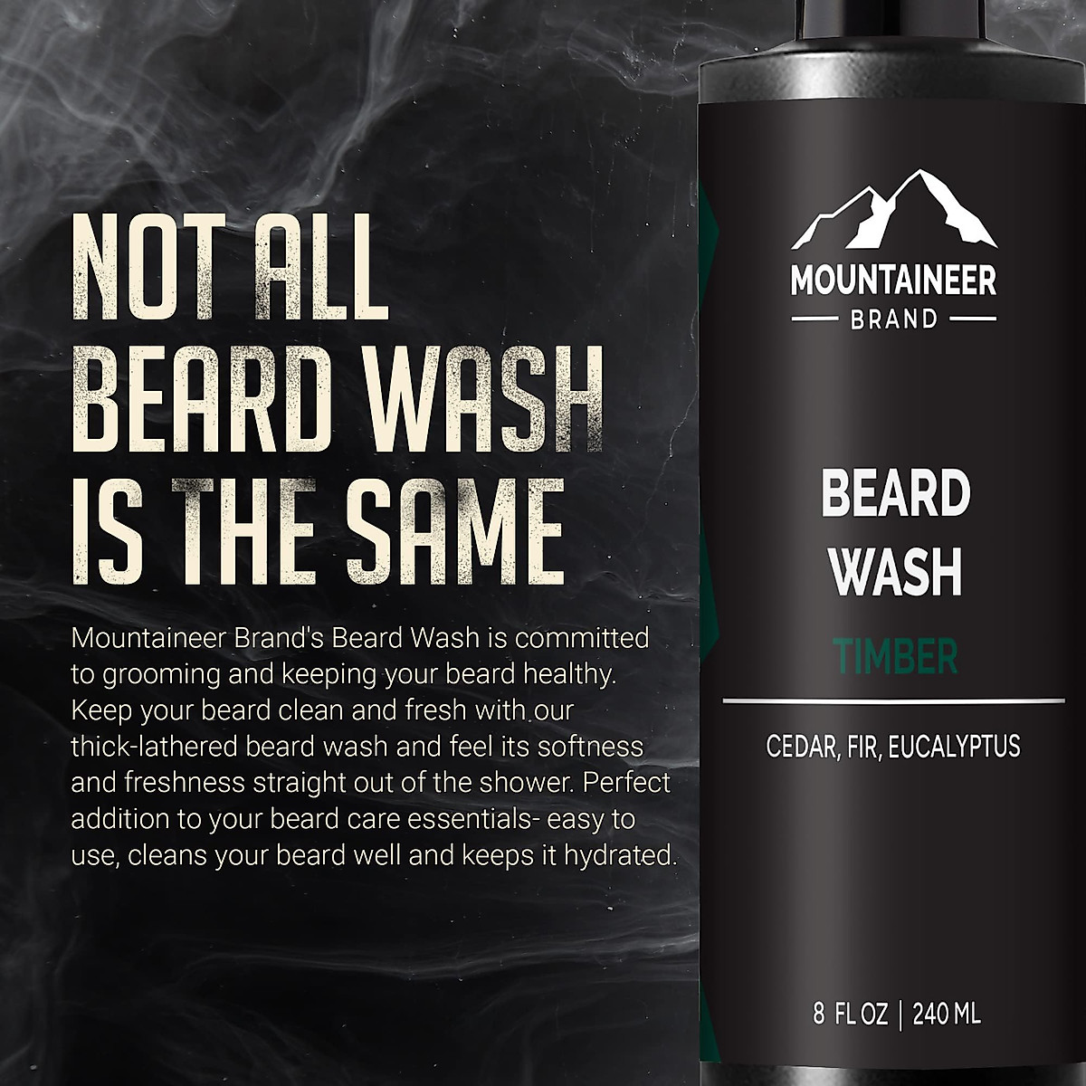 Mountaineer Brand Beard Wash For Men | 100% Natural Beard Shampoo | Thick Cleaning Softening Lather for Hair and Skin | Hydrate and Detangle | Grooming Treatment | Timber Scent 8oz