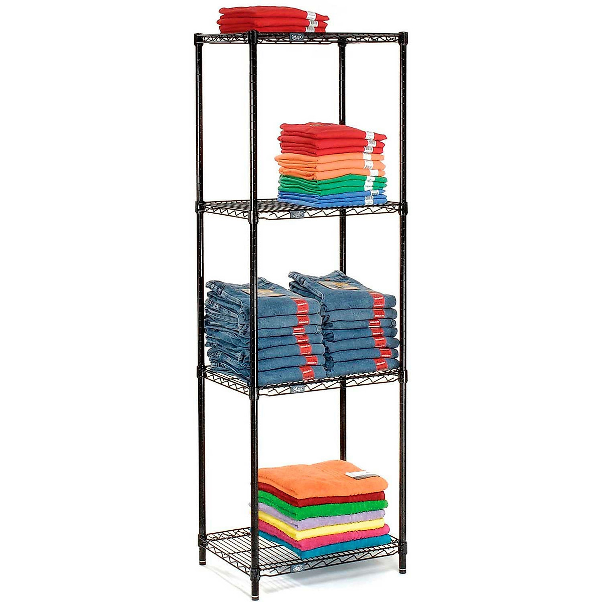 Nexel Black Epoxy, 4 Tier, Wire Shelving Starter Unit, 24"W x 18"D x 54"H