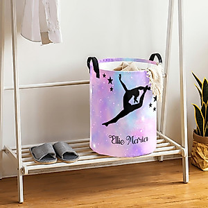 Personalized Laundry Baskets Bin,Gymnastic Girl Stars Laundry Hamper with Handles, Collapsible Waterproof Clothes Hamper,Storage for Bedroom, Bathroom, Toys 50L