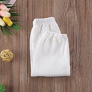 Mubineo Toddler Boy Girl Basic Plain Summer Fall Comfy Cotton Linen Pants (White, 2T)
