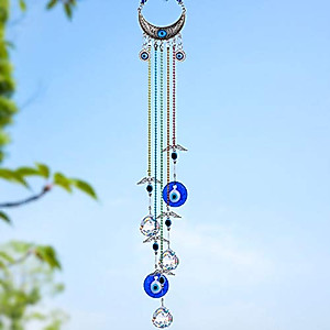 20inch Blue Evil Eye Hanging Crystals Suncatcher Ornament with Chakra Energy Crystal Ball Prism Pendant Rainbow Maker for Home Decor Protection