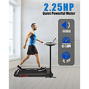 Walking Pad Treadmill Under Desk, 2 in 1 Folidable Treadmills Walking Machine, Portable Electric Treadmill, Desk Treadmill Compact Electric Running Jogging for Home Office with Remote Control, Black