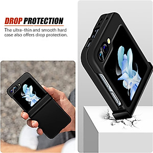 Design for Samsung Galaxy Z Flip 5 5G Case, Ultra Slim Lightweight Galaxy Z Flip 5 Flip Case PC Material Hard Hinge Protection Cover for Samsung Z Flip 5 Phone Case Support Wireless Charging (Black)