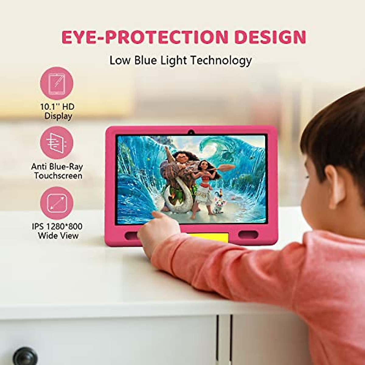 Cheerjoy Kids Tablet 10 inch, Android 12 Tablet for Kids with Parent Control, Kidoz Pre-Installed, 2GB+32GB, 6000mAh Dual Camera WiFi Bluetooth Tablet, Children Tablet with Shock-Proof Case (Pink)