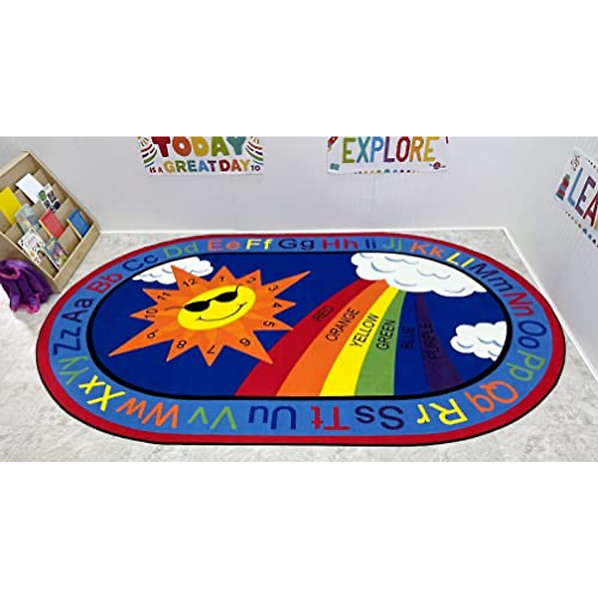 KidCarpet.com Sky's The Limit Classroom Rug 7'6" x 12' Oval Kid Educational Learning Rug for School Classroom, Kids Play Rug for Learning Numbers, Colors & Alphabets Area Rug for Kids