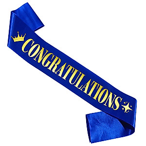 Congratulations Sash for Girl Boy,Blue Satin Gold Foil Glitter Sash,Birthday,Wedding, Retirement,Graduation,Job,Promotion Celebration,Award Ceremony,Baby Shower Party Sign Decorations Gifts