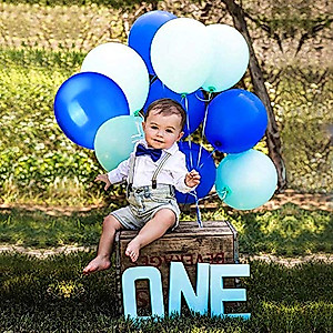 Baby 1st Birthday Boy Decorations with Crown High Chair Banner Cake Smash Party Supplies - Happy Birthday ONE Burlap Banner, No.1 Crown, Glitter Cake Topper