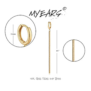 MYEARS Women Chain Earrings Gold Huggie Hoop Dangle Drop 14K Gold Filled Small Boho Beach Simple Delicate Handmade Hypoallergenic Jewelry Gift - Flat Herringbone Snake Chain