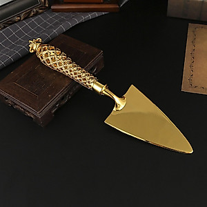 Vintage Engraved Gold Cake Knife and Server Set, Elegant Cake Cutter and Serving Spatula Set, for Wedding, Birthday, Thanksgiving, and Christmas Celebrations