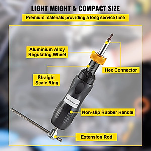 VEVOR Torque Screwdriver, 1/4" Drive Screwdriver Torque Wrench, Torque Screwdriver Electrician 10-50 in/lbs Torque Range Accurate to ±5%, 1/4 to 1/2 Conversion Head with Bits & Case
