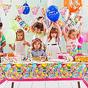 FZR Legend Sweet Candy Lollipop Plastic Tablecloth for Candyland Themed Birthday Party Baby Shower Decoration,Rectangle Disposable Table Cover - 52 x 90 inches