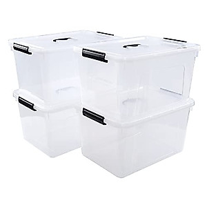 Parlynies Set of 4 Plastic Storage Box with Lid, 18 L Latching Storage Containers Bin, Clear