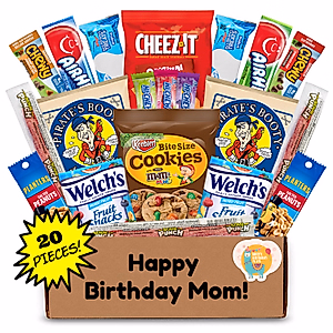 Hangry Kit Birthday Snack Box for Mom - (20 count) Happy Birthday Gift Basket Care Package - Contains Birthday Snacks, Cookies, Chips, Candy. Party Variety Gift Box. (Mom)