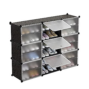 Amzan Portable 36 Pair Shoe Storage Cabinet with Clear Door, Dust Proof Cube Shoes Box Organizer Entryway Plastic Sneaker Tower Shelf Rack Stand Expandable for Heels, Boots, Slippers, 6 Tier Black