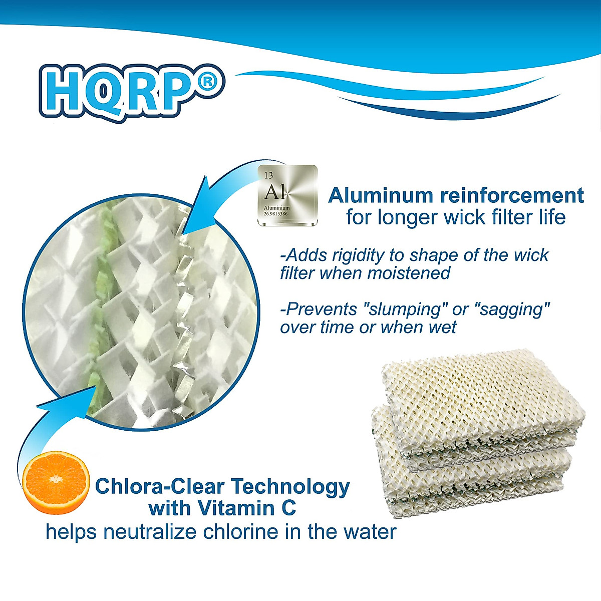 HQRP 4-Pack Wick Filter Replacement for Essick Air AIRCARE HDC12 / HDC-12 compatible with EA1407 / HD1409 Evaporative Humidifier, BestAir ES12