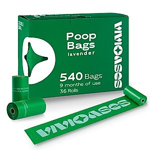 540 Count Dog Poop Bags Rolls, 9" x 13" Dog Bags for Poop, 100% Leak Proof and Strong Sturdy Doggie Poop Bags, Pet Waste Bags, Lavender, Scented
