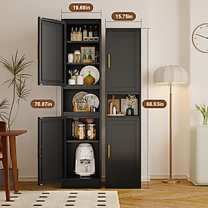 Tall Bathroom Storage Cabinet, 71" H Slim Corner Floor Cabinet with 2 Doors and 3 Adjustable Shelves, Small Space Narrow Bathroom Organizer for Bathroom Living Room Home Office