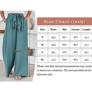 MUSIDORA Wide Leg Pants for Women High Waisted Drawstring Linen Travel Beach Pants Loose Flowy Slacks Trousers Stretchy Petite (Peacock Blue L)