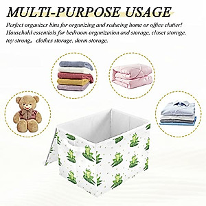 DOMIKING Frog Large Storage Bin with Lid Collapsible Shelf Baskets Box with Handles Storage Cube for Shelves Cabinet Nursery Drawer
