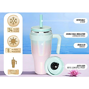 Zenbo 40 oz Glitter Tumbler With Handle, Screw on Lid and Straw | Stainless Steel Insulated Mug Tumbler, Keeps Drinks Cold up to 34 Hours, Fit in Car Cup Holder, Sweat-Proof Body, Dishwasher Safe