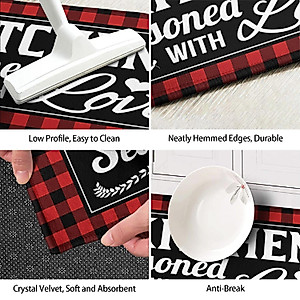 Ideasonna Red Buffalo Plaid Kitchen Rugs Sets of 2 Decor Non-Slip Washable Red Kitchen Mats for Floor 2 Piece