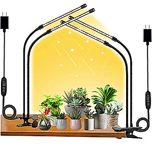 Grow Lights for Indoor Plants, FRGROW LED Plant Grow Lights, 3000k/5000k/660nm Full Spectrum Plant Growing Lamps, Clip-on Plant Lamp with White Red LEDs, 10-Level Dimmable, Timer Setting 2-Head 2-Pack