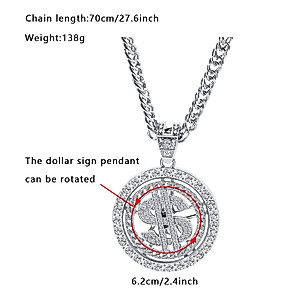 Weahre Dollar Sign Necklace Hip Hop 80s 90s Old School Rapper Costume Big Chunky Punk Pendant Plated Chain for Men Outfits (Silver, 1)