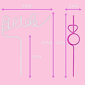 Fibye 12 Pcs Reusable Bachelorette Party Decorations Straws Set: 1 White Large Bride Straw & 11 Pink Diamond Ring Straws; Bridal Shower Engagement Wedding Party Supplies; Bride Gifts, 12.6''