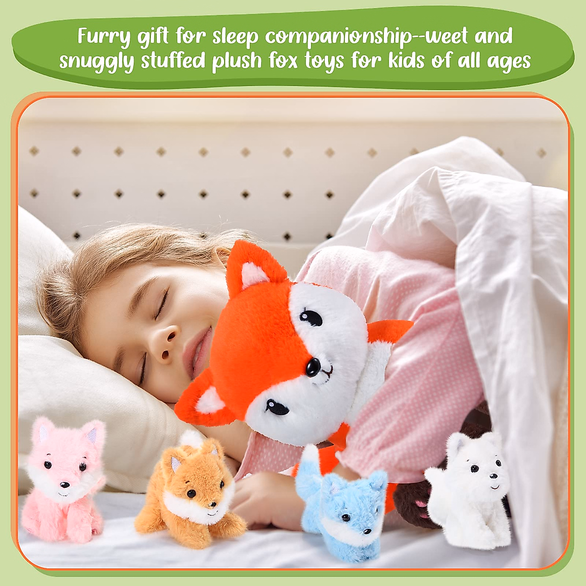 HyDren 5 Pcs Fox Plush Toy Set 14 Inch Mommy Fox Stuffed Animal with 4 Cute Plush Baby Foxes in Tummy Soft Cuddly Fox Plushies for Baby Shower Birthday Gifts Woodland Party Decor Favors