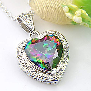 Luckyshine Love Heart Fire Rainbow Mystic Topaz Silver Fashion Pendants Necklaces