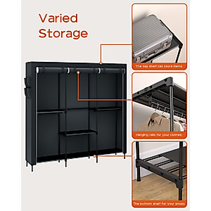 CASAMAYA Portable Closet, 81.5 Inch Extra Large Capacity Wardrobe Closet with Cover, Clothes Storage Organizer with Shelves and 5 Hanging Rods, Easy to Assembly, Black PCT136B01