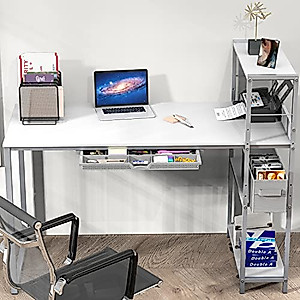 SHW 46-Inch Mission Desk with Side Shelf, White