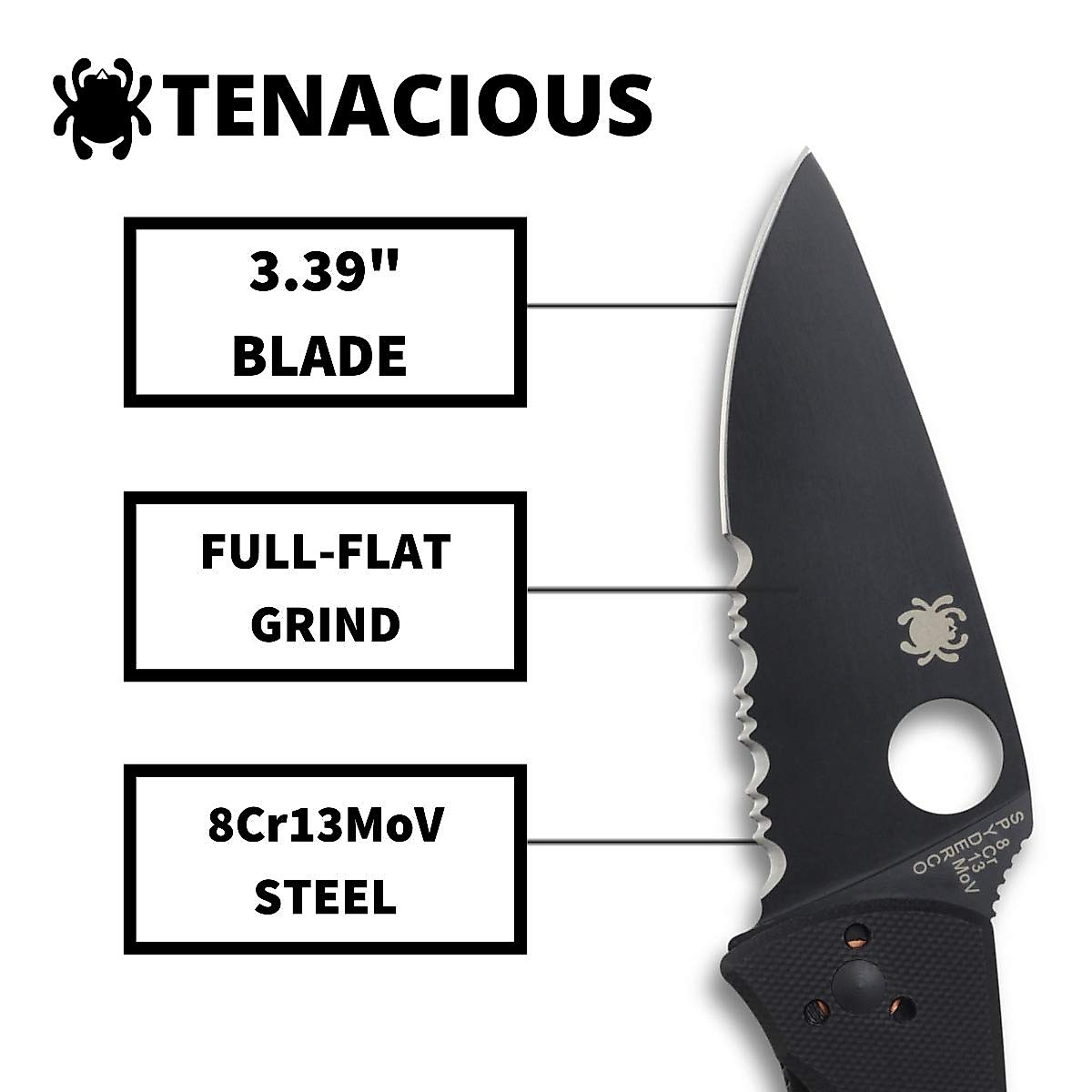 Spyderco Tenacious Folding Utility Pocket Knife with 3.39" Black Stainless Steel Blade and Durable G-10 Handle - Everyday Carry - CombinationEdge - C122GBBKPS