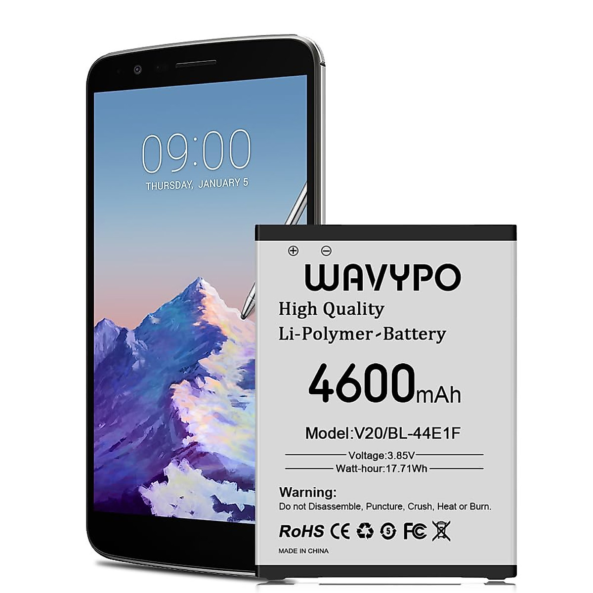 WAVYPO [4600mAh] Battery for LG Stylo 3, Upgraded Replacement Battery for LG Stylo 3, LG Stylo 3 Plus, H910, LG V20 BL-44E1F Spare Battery