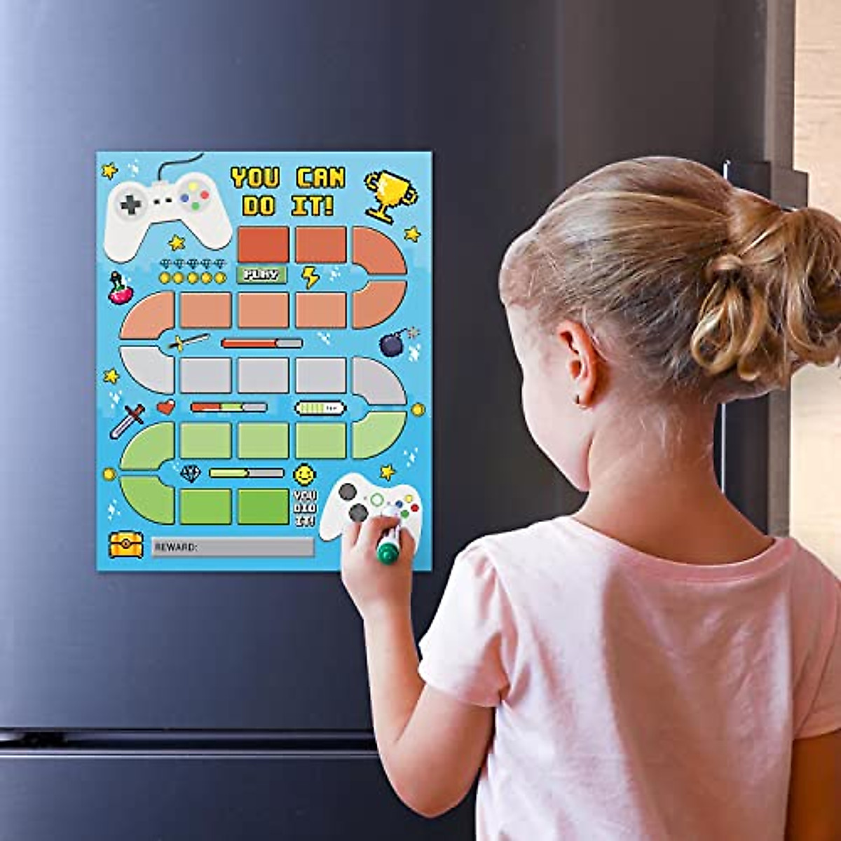 Video Game Magnetic Dry Erase Chore Chart for Kids, Video Game Task Reward Chore Behavior Chart -Magnetic Chore Chart for Kids Multiple Kids- Good Behavior Chart for Kids at Home 8 x 10 inch