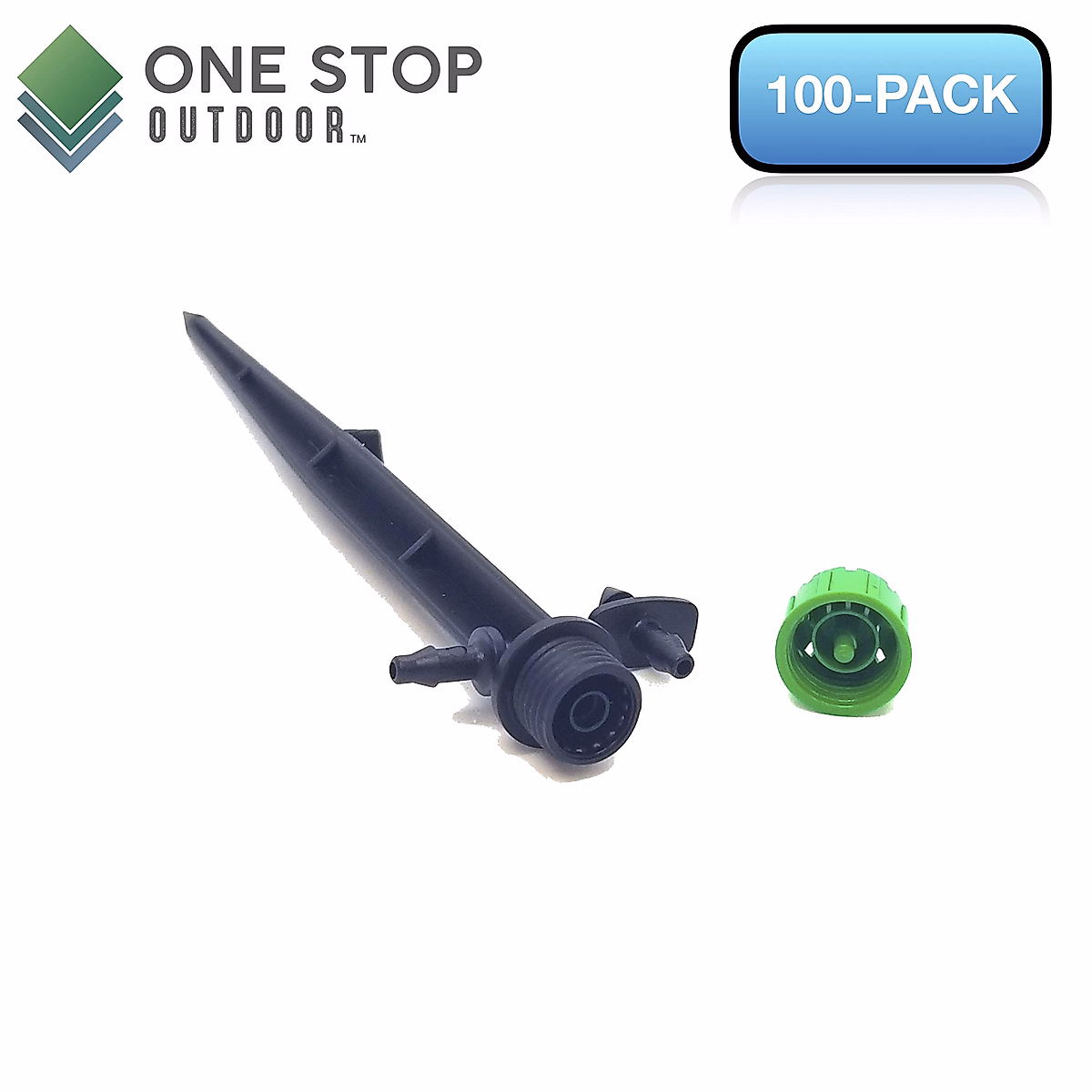 (100-PACK) - 1/4" Inch Universal 360* Degree Drip Emitter On 5" Stake - Adjustable Flow 0-18.5 GPH Fit 1/4 (4-7mm) Drip Irrigation Tubing - Professional Grade Drippers for Drip Irrigation