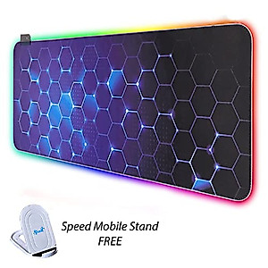 Speed RGB Gaming Mouse Pad, Non-Slip Rubber Base, Soft Glowing 14 LED Modes Gaming Desk Keyboard Pad Mat (6 : Blue Hexagon 78 x 30 Cm)