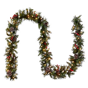 National Tree Company Pre-Lit Artificial Christmas Garland, Green, Frosted Berry, White Lights, Decorated with Pine Cones, Berry Clusters, Plug In, Christmas Collection, 9 Feet