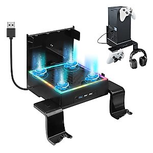 Raryars Wall Mount Cooling Fan for Xbox Series X with High Speed Low Noise Fan and 3 USB Port Xbox Series X Wall Mount Kit with Controller Holder & Headphone Hanger Touch Switch Holder Bundle