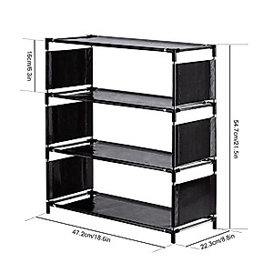 NiHome Stackable and Adjustable 4-Tier Shoe Rack, Lightweight Space-Saving Narrow Design for Small Spaces, Holds up to 8 Pairs, Ideal for Closet, Hallway, Entryway, Living Room, Bedroom (Black Fabric)