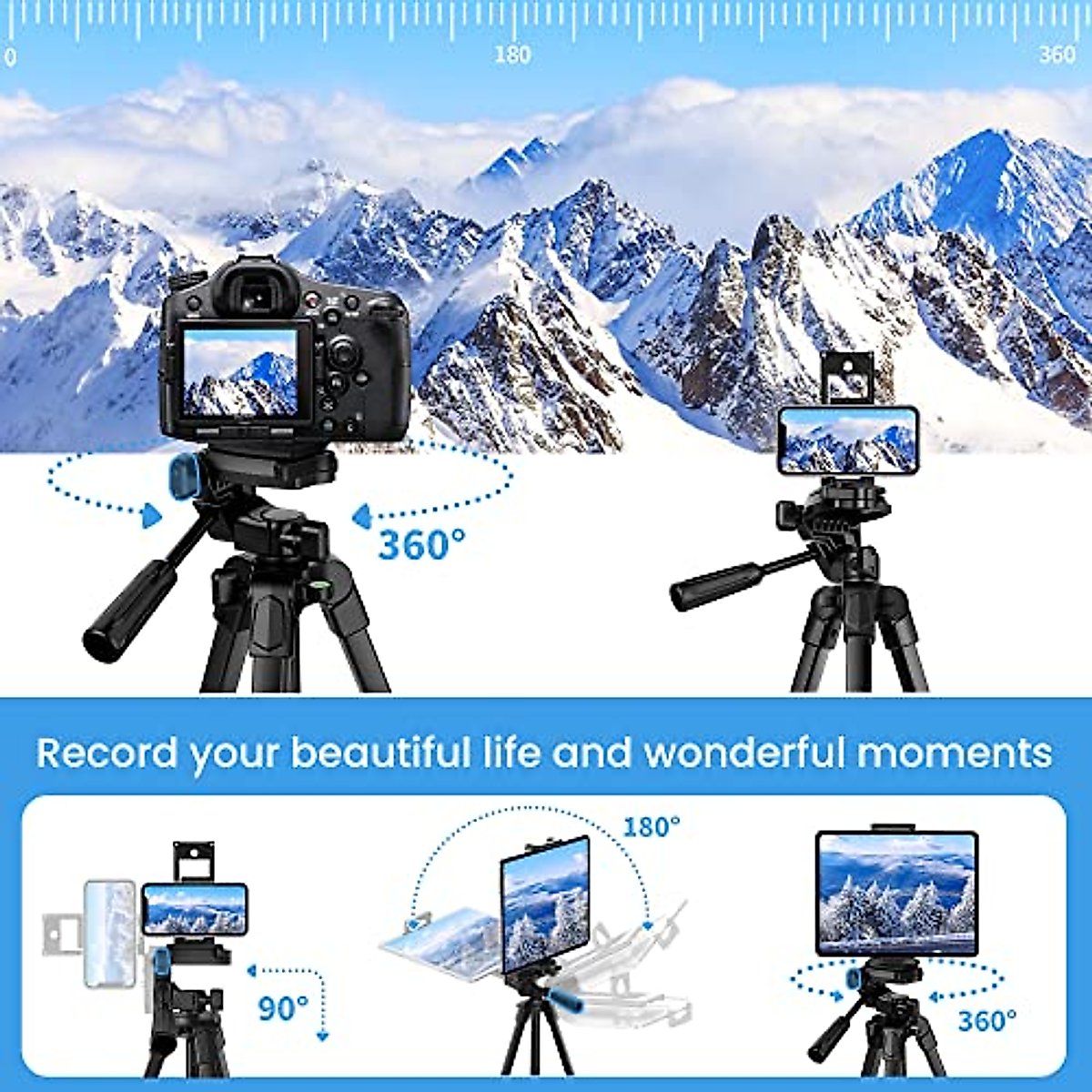 67" Phone Tripod, MACTREM Tripod Stand for iPad iPhone Tablet Camera with 2 in 1 Mount & Wireless Remote, Aluminum Extendable iPhone Tripod for Video Recording/Selfies/Live Stream/Vlogging
