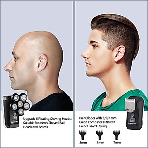 Head Shaver for Men, YBLNTEK 5-in-1 Electric Razor for Men Cordless LED Bald Head Shaver, IPX7 Waterproof 6D Rotary Shaver Grooming Kit with Nose Hair Trimmer, Valentine's Day Gift for Men, Husband