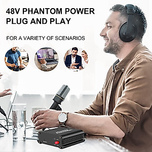 Aokeo 48V Phantom Power Supply Powered by USB Plug in, Included with 8 feet USB Cable, Bonus + XLR 3 Pin Microphone Cable for Any Condenser Microphone Music Recording Equipment