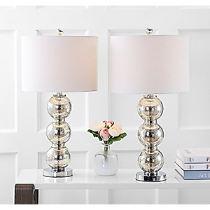 JONATHAN Y JYL1070B-SET2 Set of 2 Table Lamps Bella 27" Glass Triple-Sphere LED Table Lamp Contemporary Bedside Desk Nightstand Lamp for Bedroom Living Room Office, Mercury Silver/Chrome